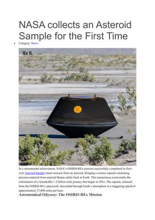 NASA collects an Asteroid Sample for the First Time.pdf | Space and ...