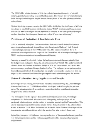 NASA collects an Asteroid Sample for the First Time.pdf | Space and ...