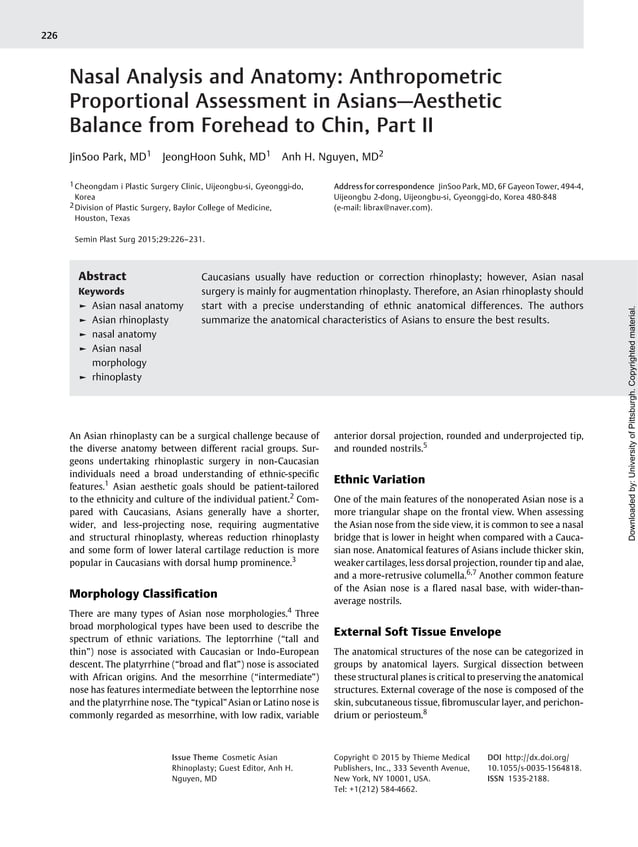 Nasal analysis and anatomy anthropometric proportional assessment in asians—aesthetic balance ...