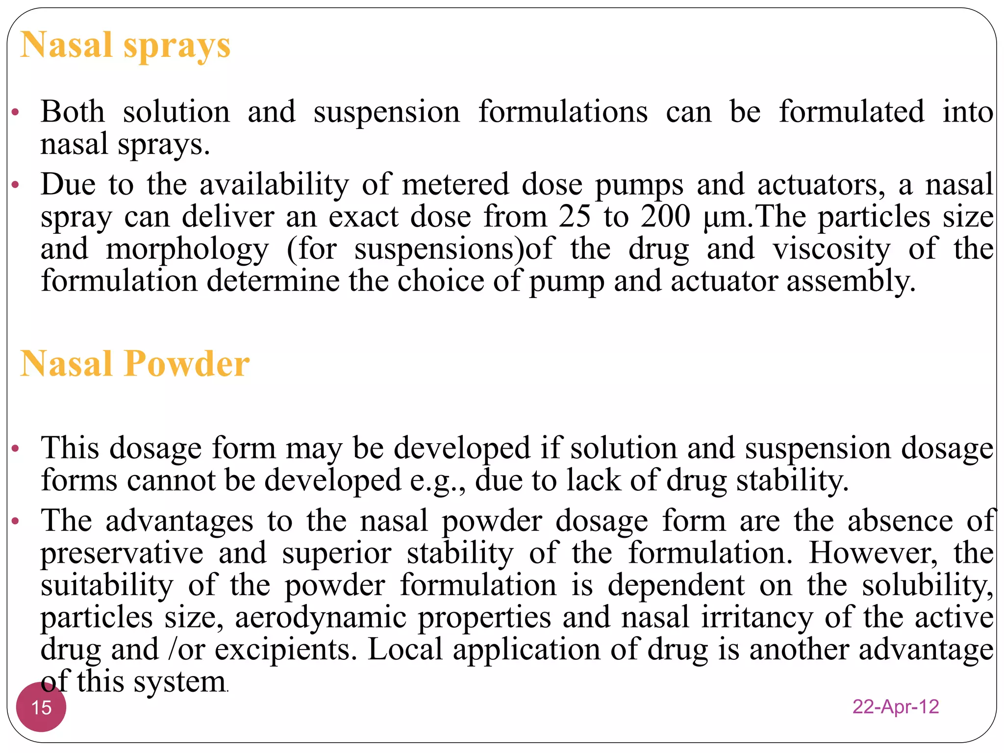Nasal and pulmonary dds | PPTX