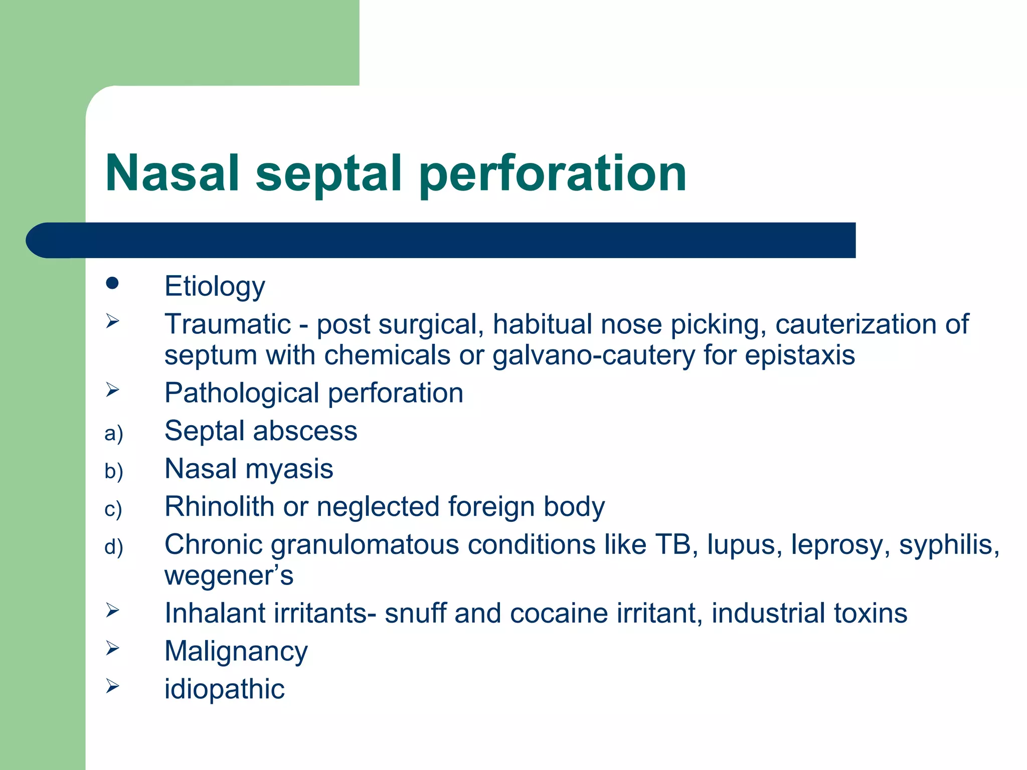 Nasal septum and its diseases | PPT | Death, Injury, or Military ...