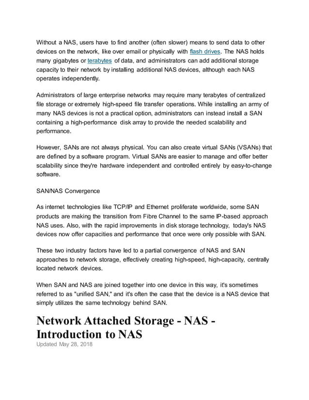 Nas and san | DOCX | Data Storage and Warehousing | Computing