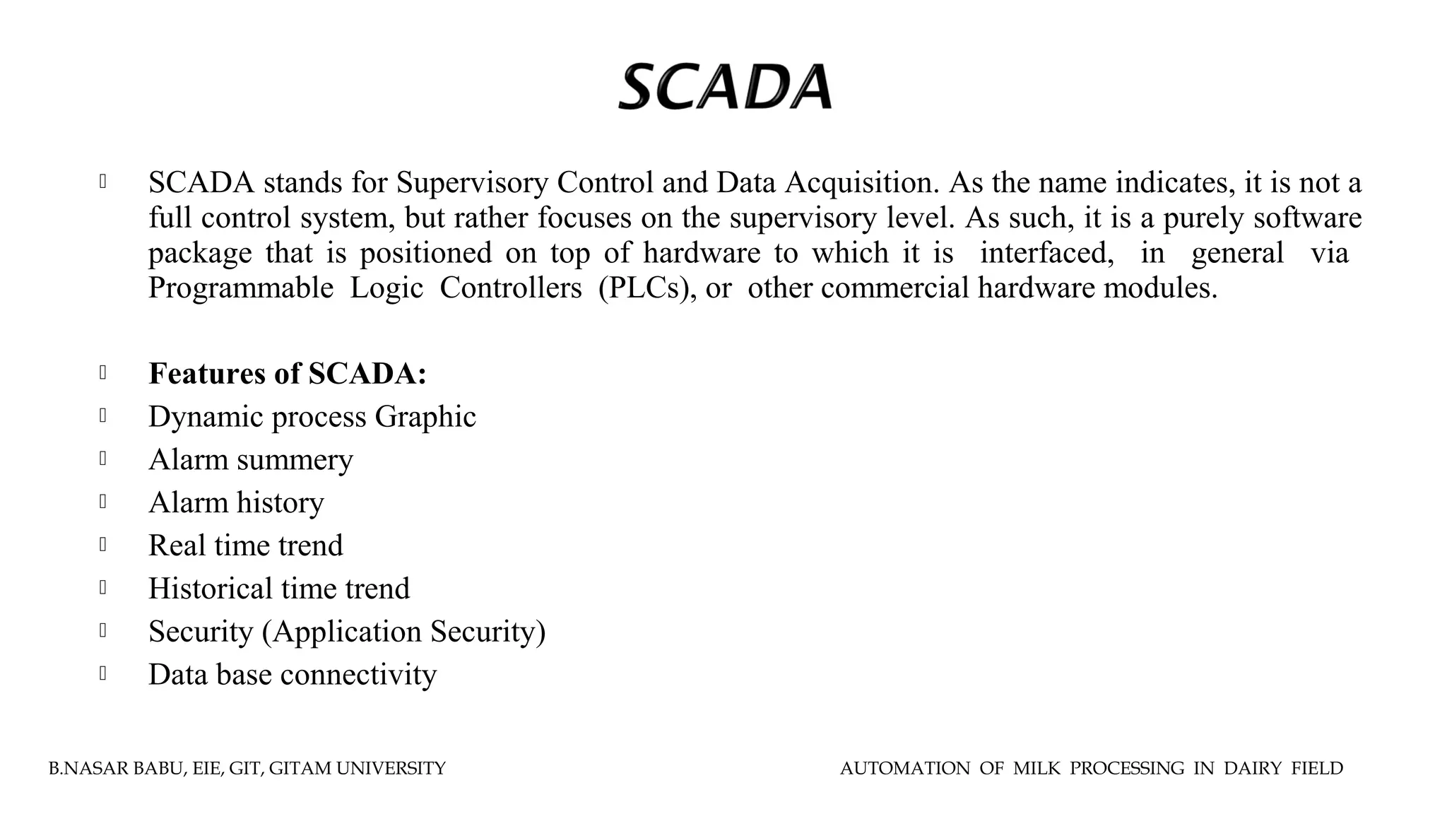 Automation Of Milk Process In Dairy Field Using Plc And Scada Ppt