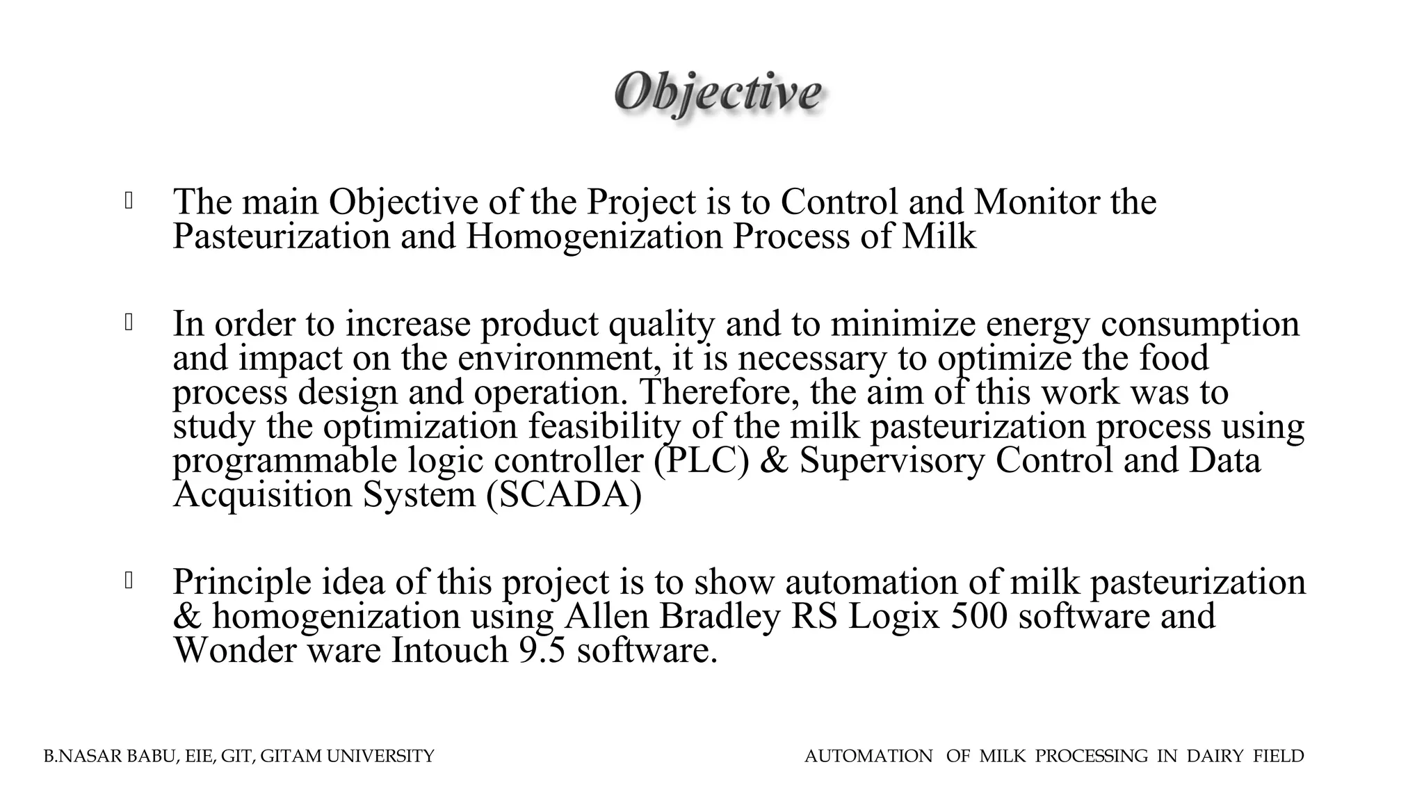 Automation Of Milk Process In Dairy Field Using Plc And Scada Ppt
