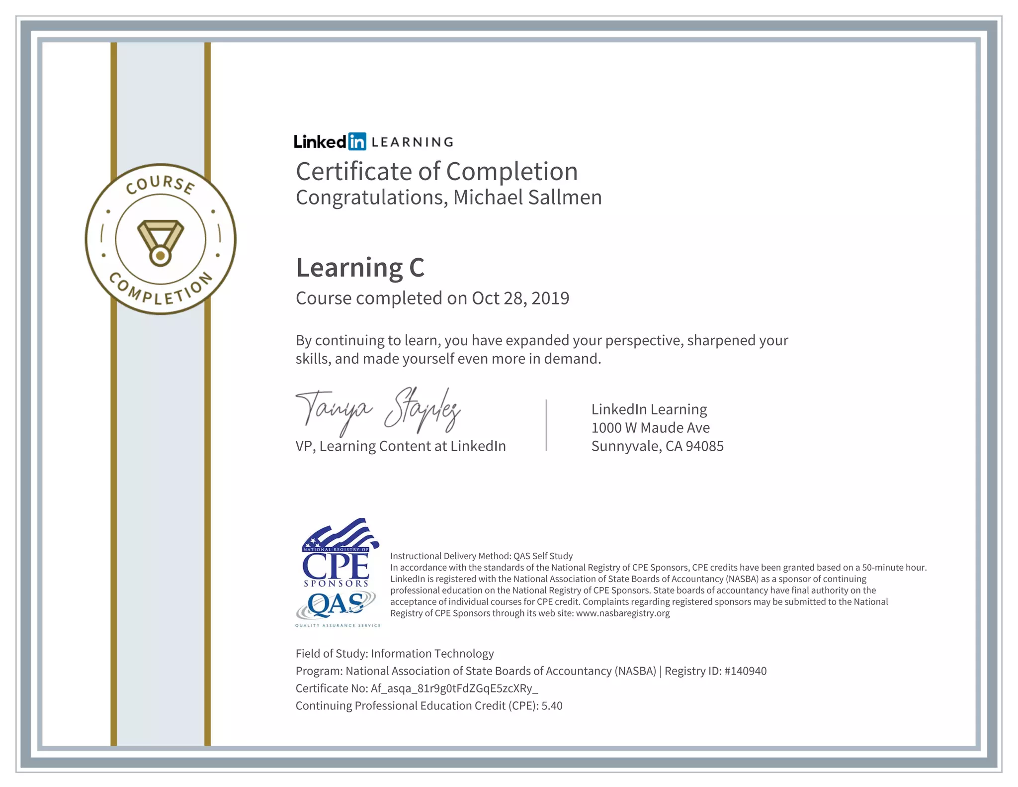 NASBA LinkedIn C Programming Certification | PPT