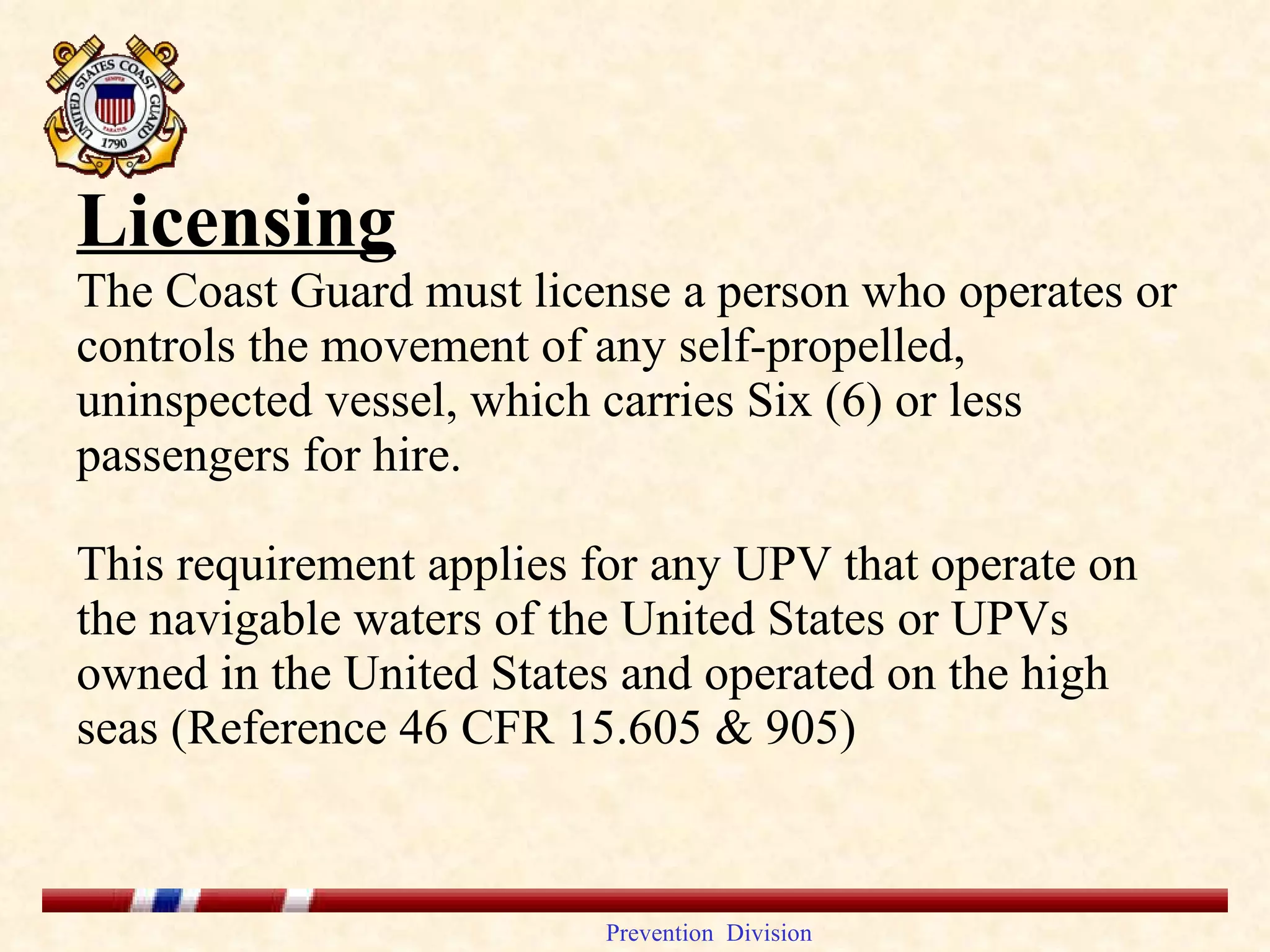 USCG Uninspected Passenger Vessel Initiative | PPT