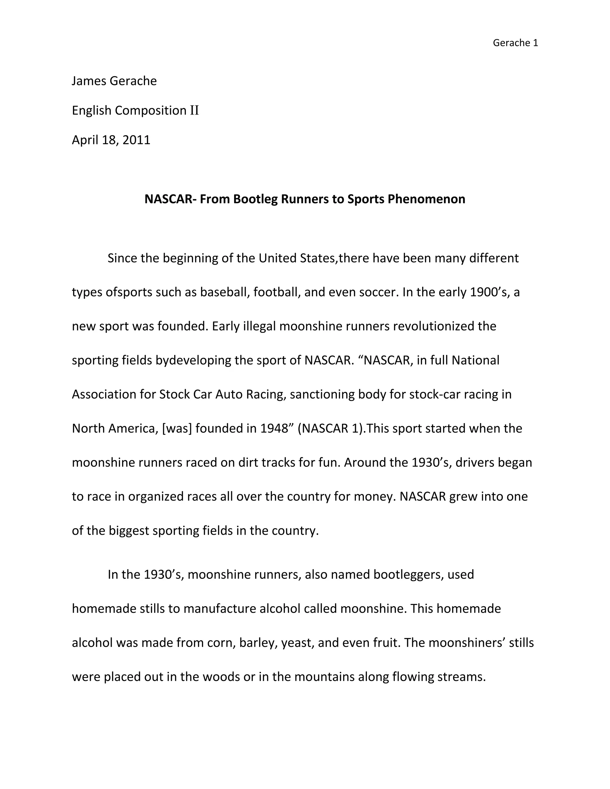 Nascar from bootleg runners to sports phenomenon | DOCX