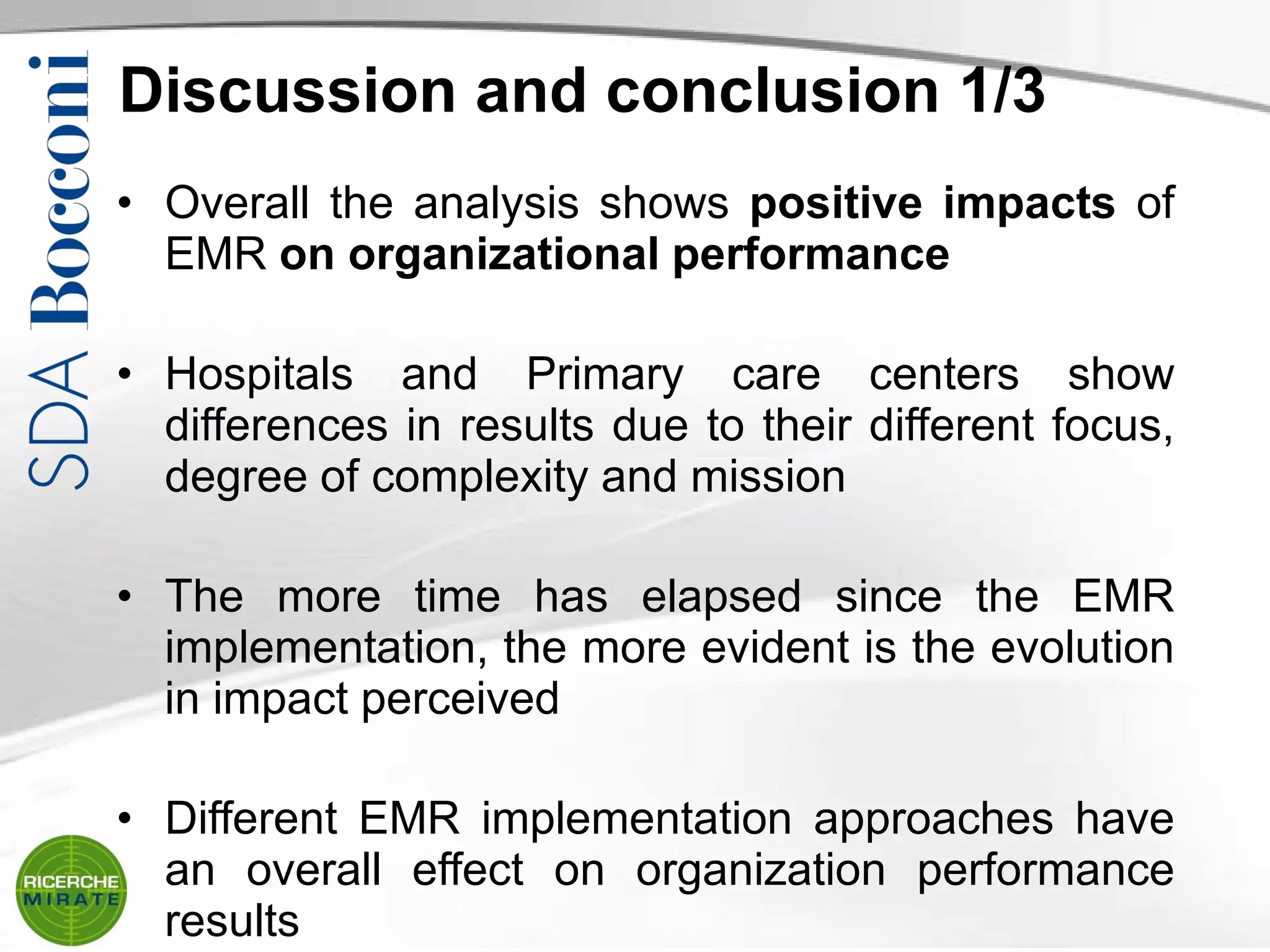 Impacts of EMR on healthcare performance: an assessment framework and ...