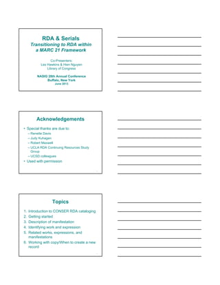 RDA & serials-transitioning to rda within a marc 21 framework-handout | PDF