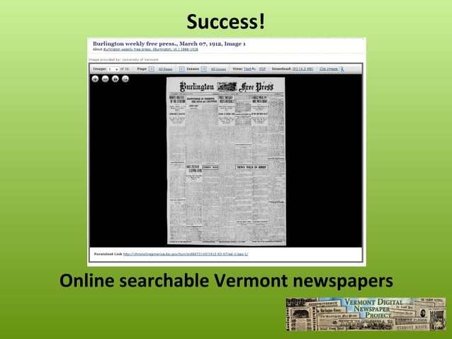 Vermont digital newspaper project: From reel to real | PPT