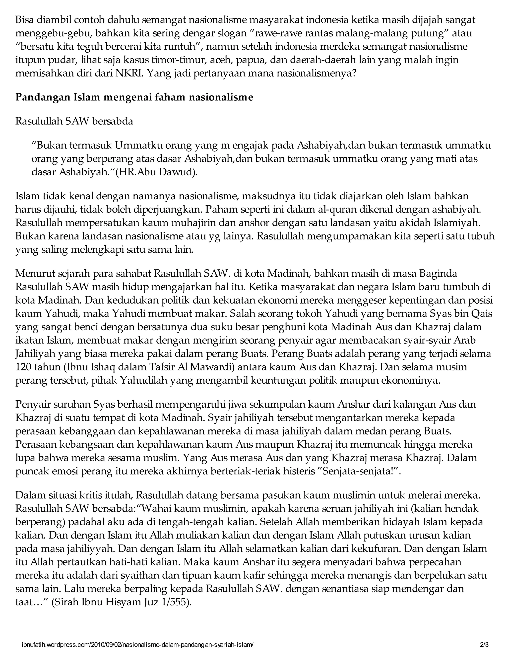 Nasionalisme dalam pandangan Syariah Islam | PDF