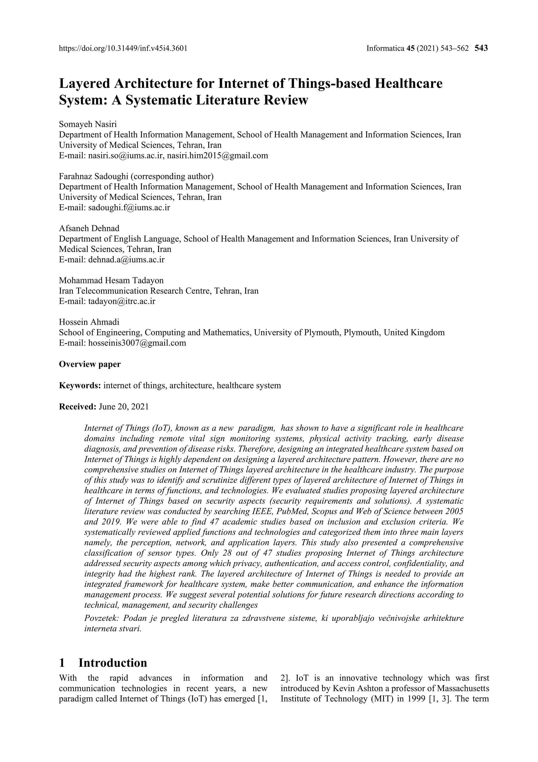 Layered Architecture for IOT Health System | PDF