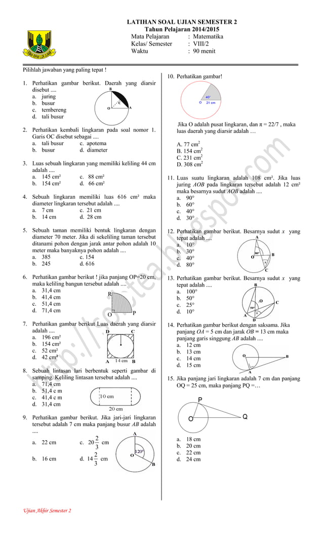 Naskah Latihan Soal Ujian Akhir Semester 2 kelas 8 | PDF