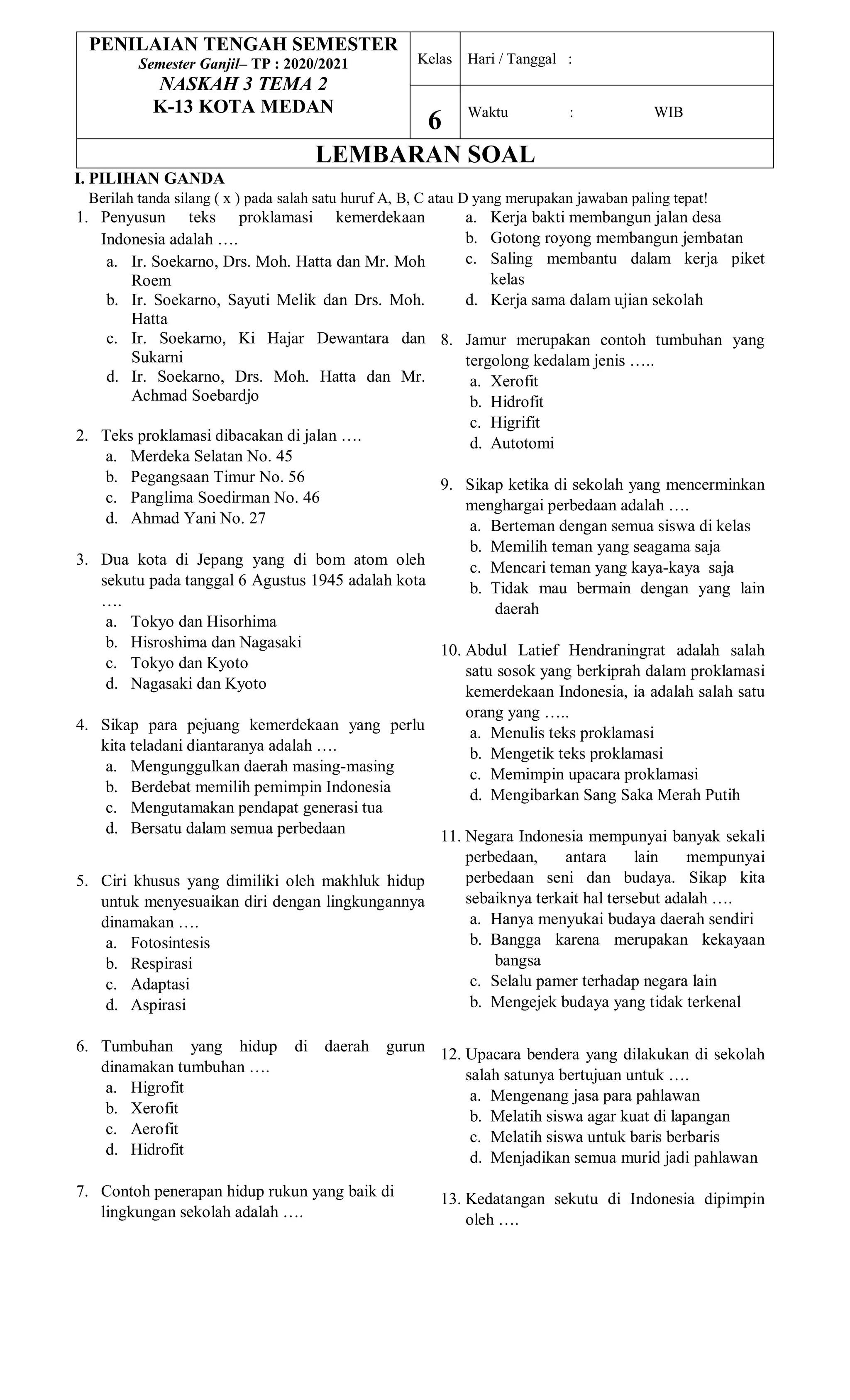Naskah 3 kelas 6 mid sem 1 | PDF