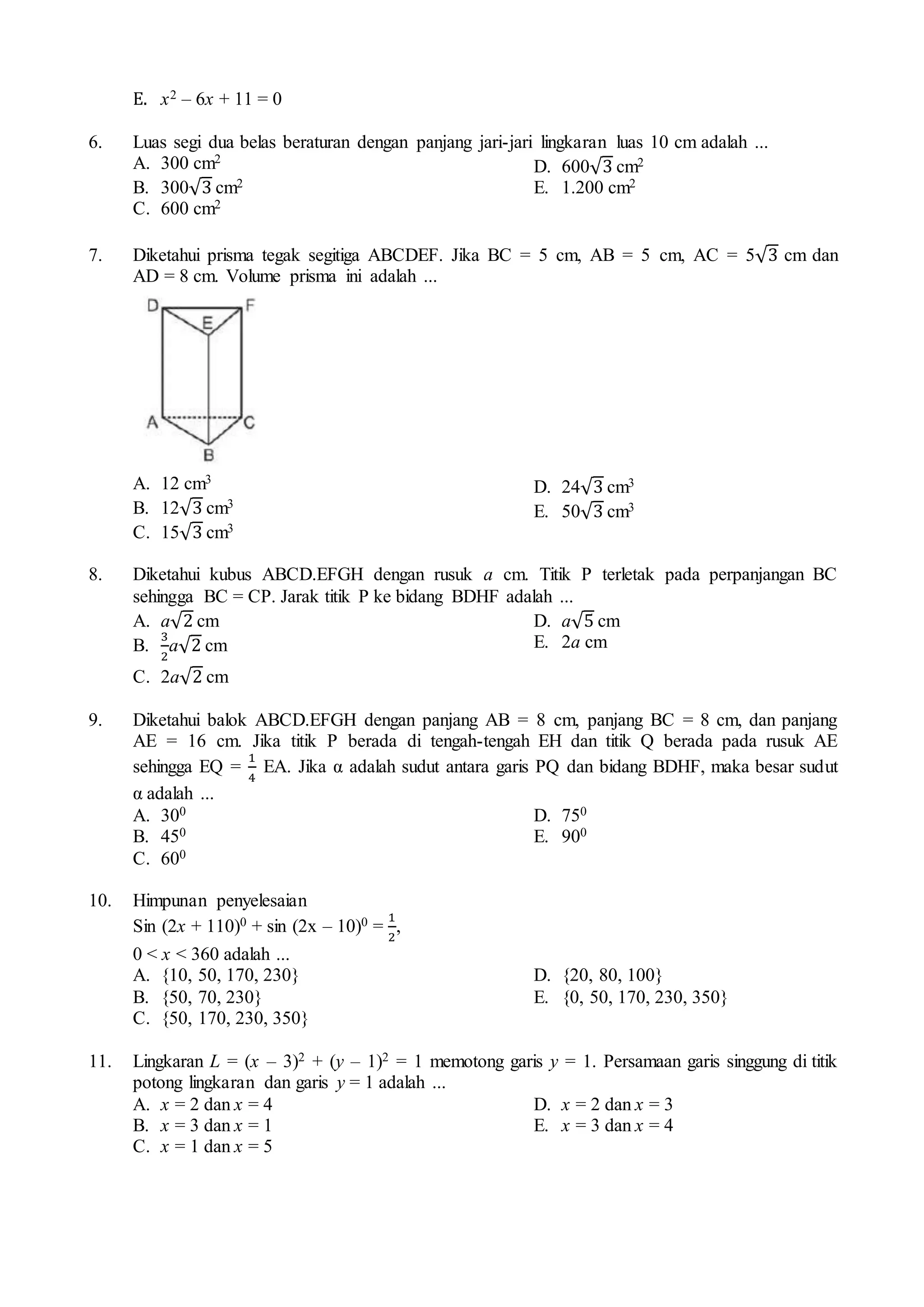 Naskah Asli UN Matematika SMA IPA 2009 | PDF