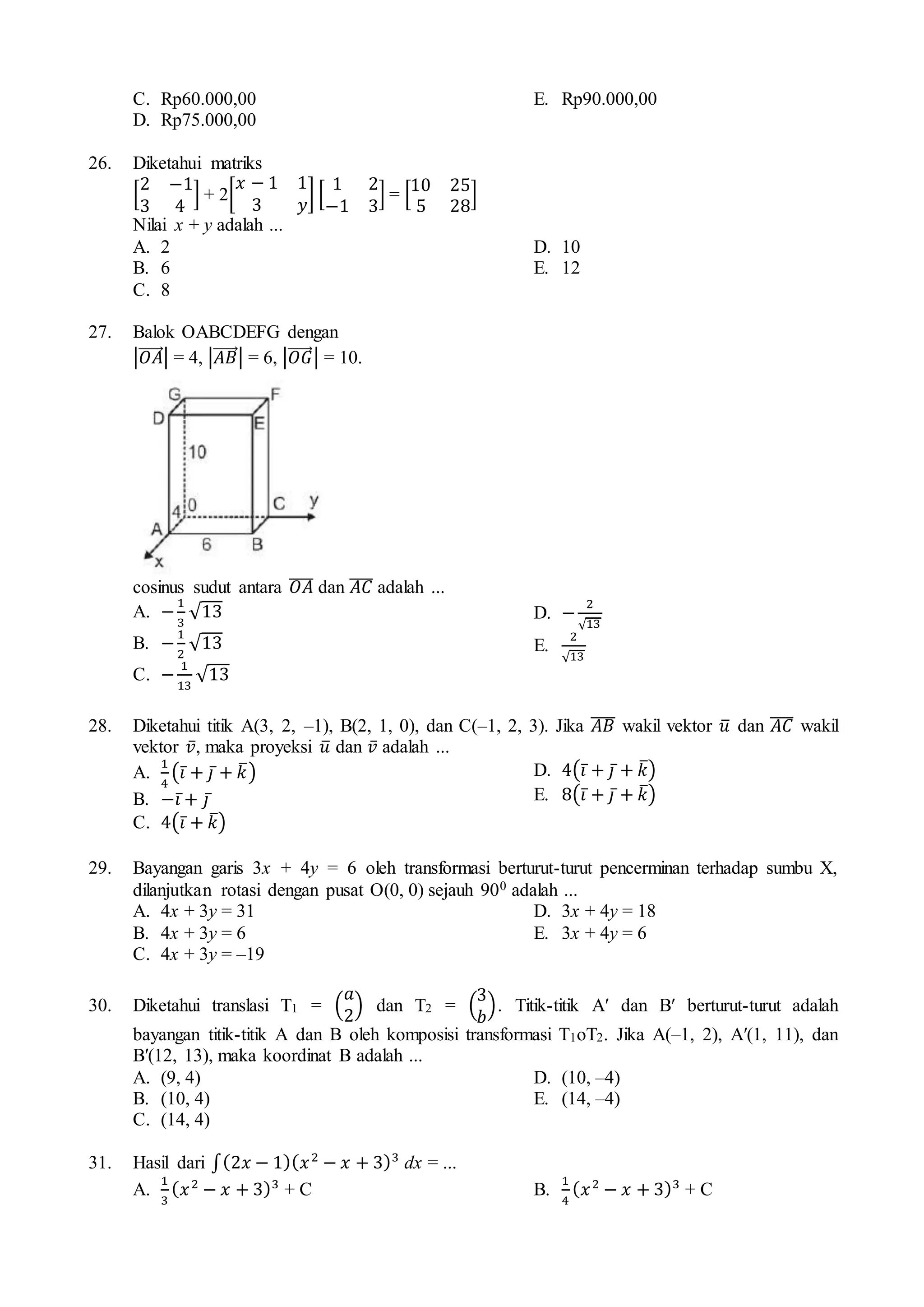 Naskah Asli UN Matematika SMA IPA 2009 | PDF