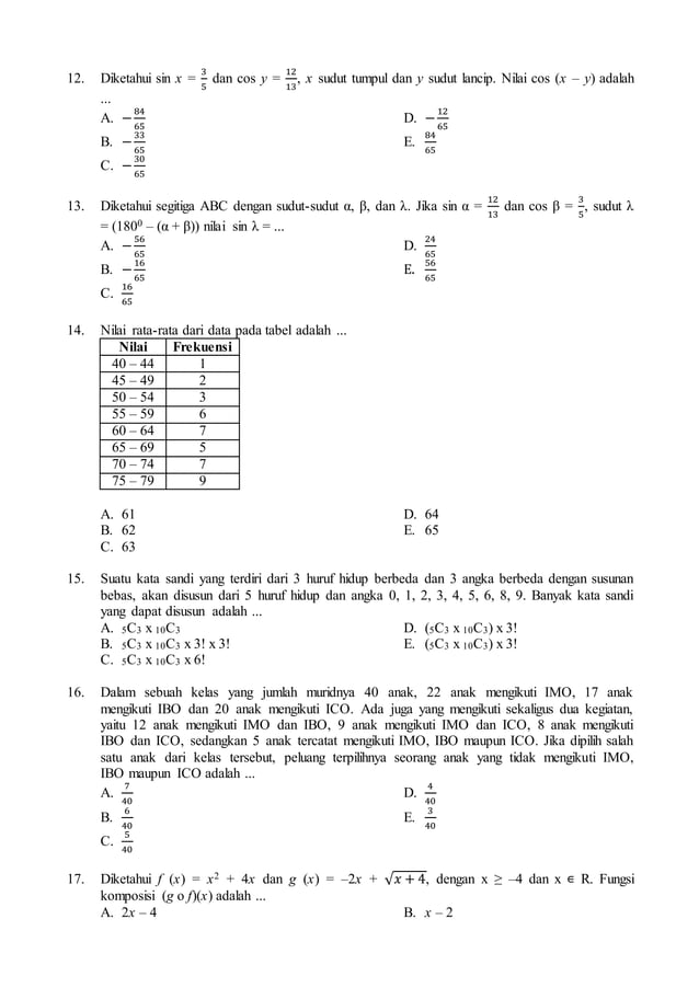 Naskah Asli UN Matematika SMA IPA 2009 | PDF