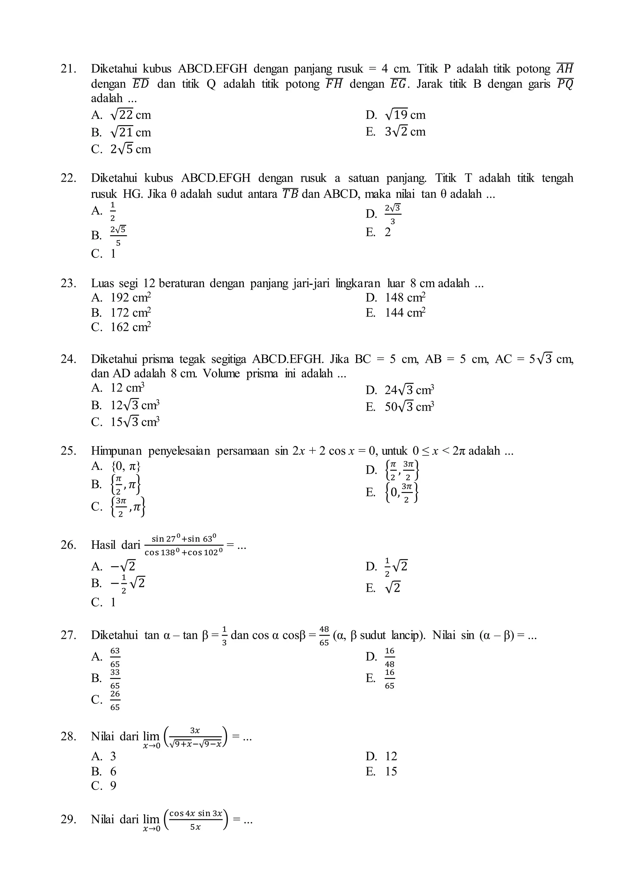 Naskah Asli UN Matematika SMA IPA 2010 | DOCX