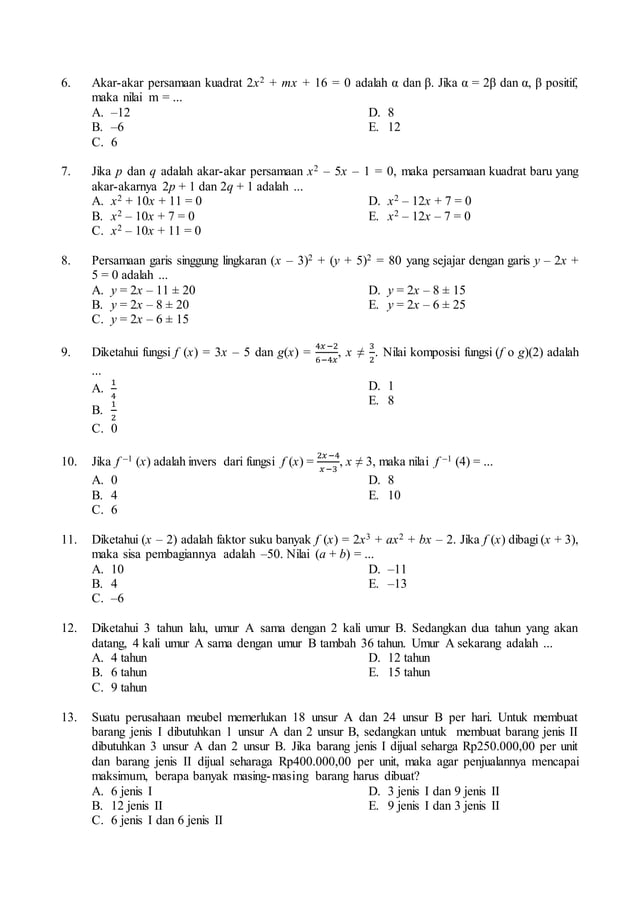 Naskah Asli UN Matematika SMA IPA 2010 | DOCX