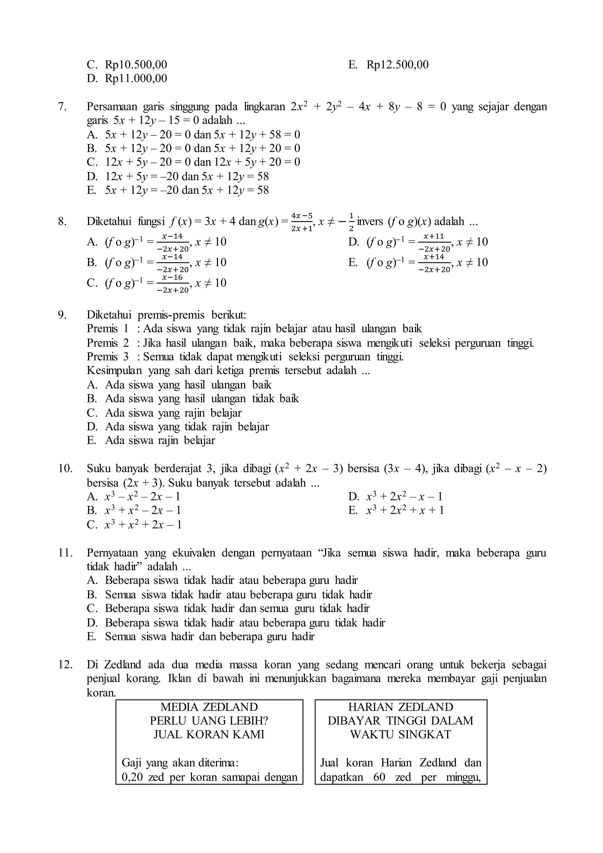 Naskah Asli UN Matematika SMA IPA 2014 | DOCX