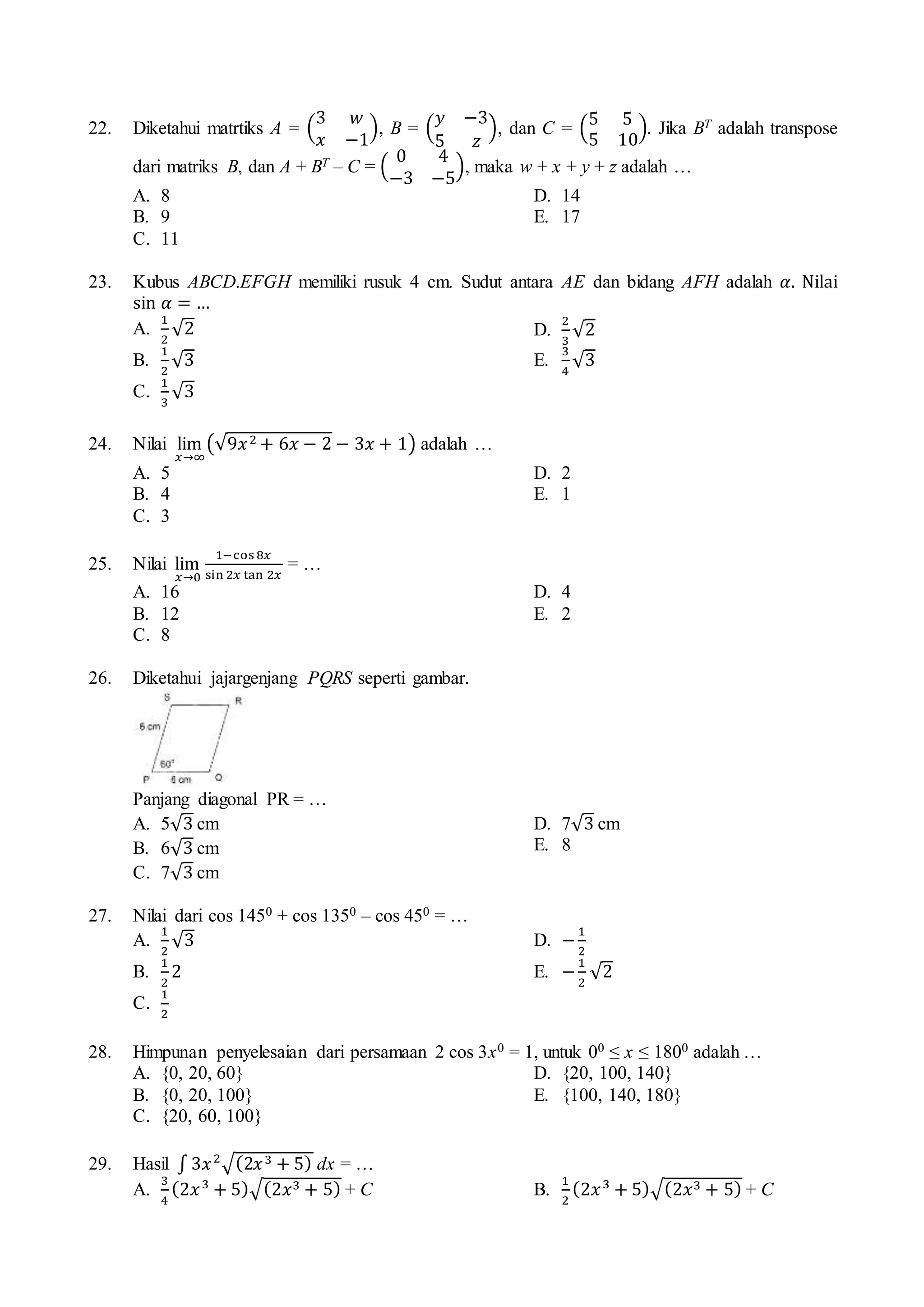 Naskah Asli UN Matematika SMA IPA 2014 | DOCX