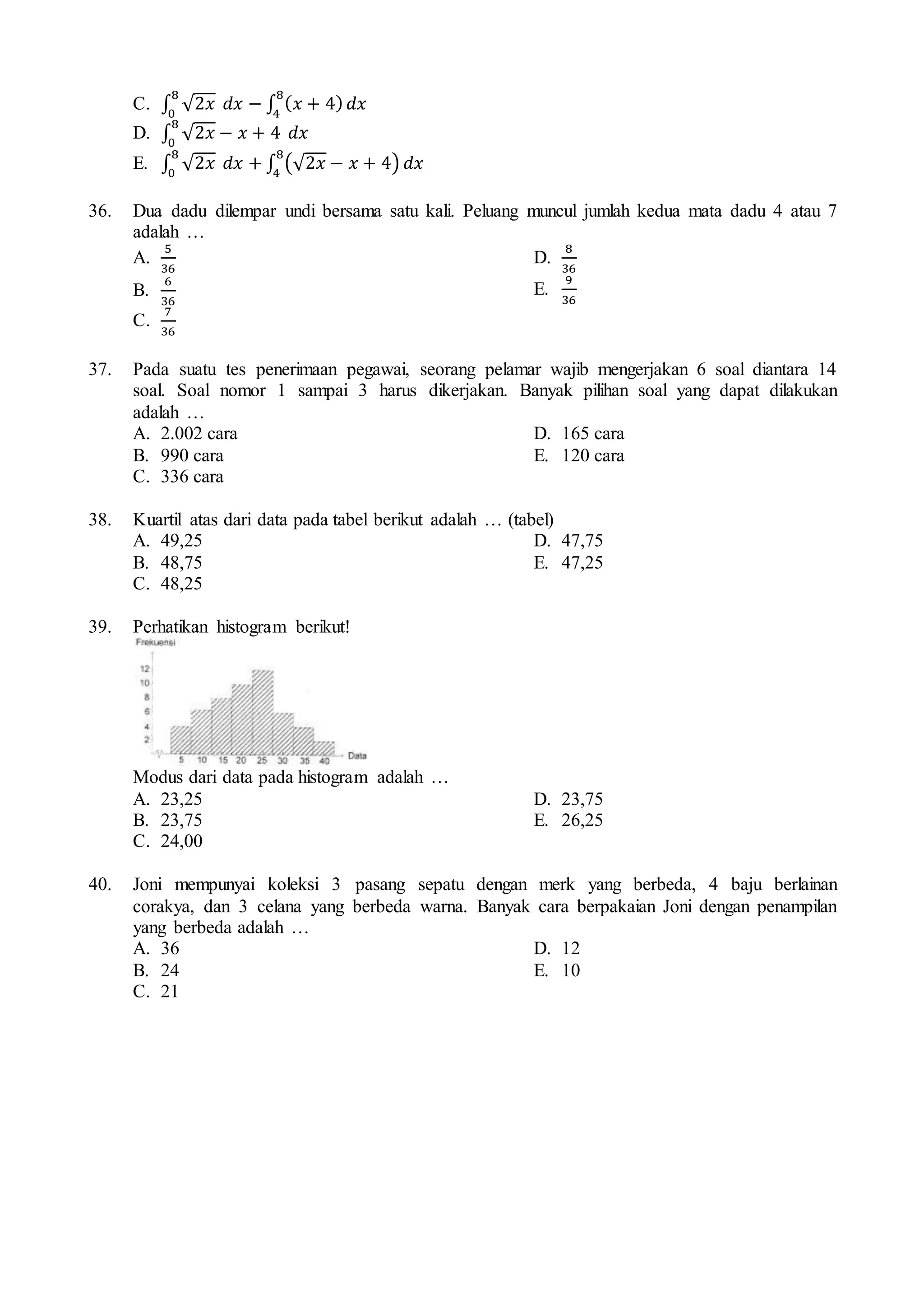 Naskah Asli UN Matematika SMA IPA 2014 | DOCX