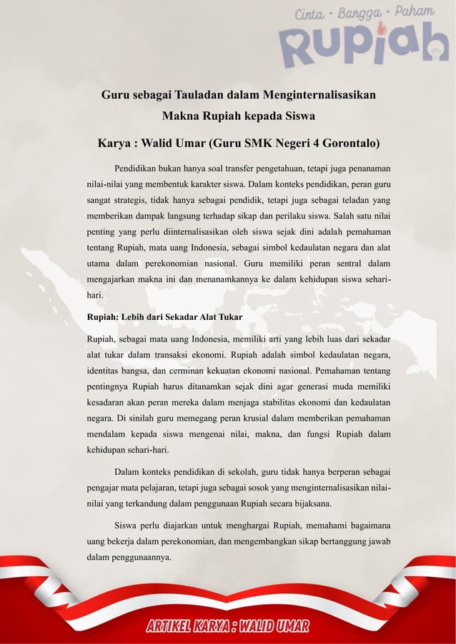 Naskah Lomba CBP Rupiah - Guru sebagai Tauladan dalam Menginternalisasikan Makna Rupiah - Walid ...