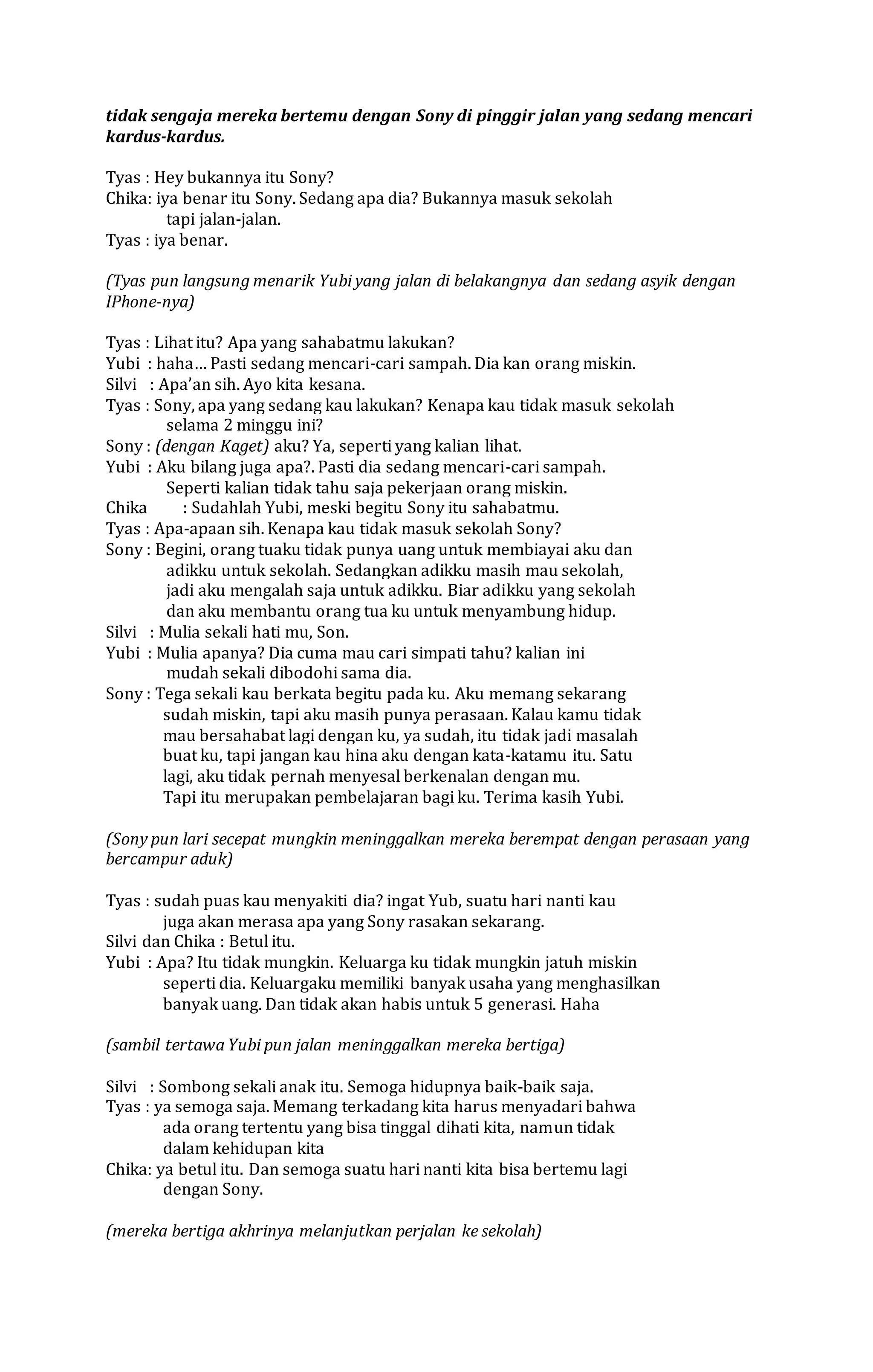 Naskah drama 5 orang tema persahabatan | DOCX