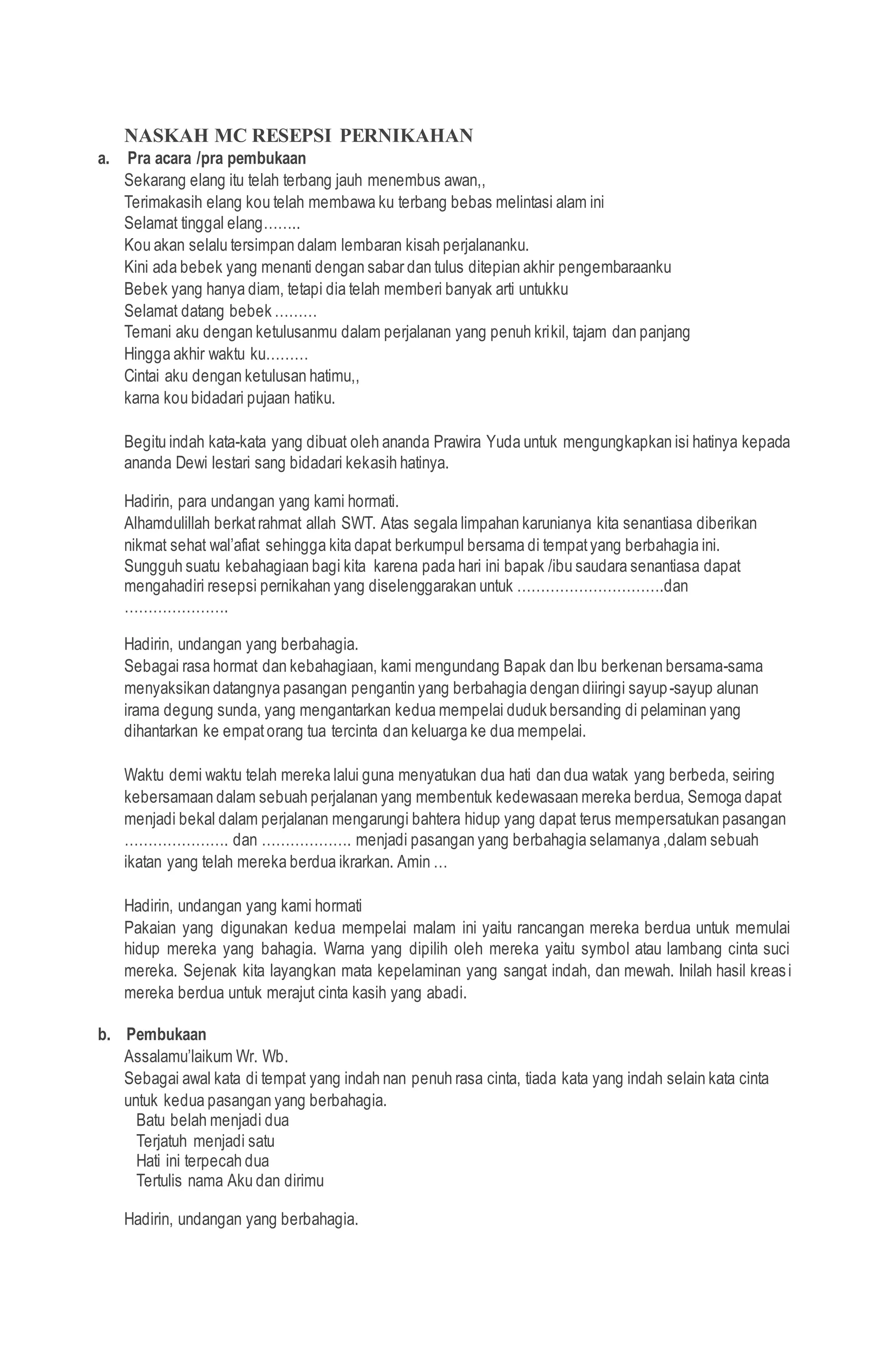 Naskah mc resepsi pernikahan | DOCX