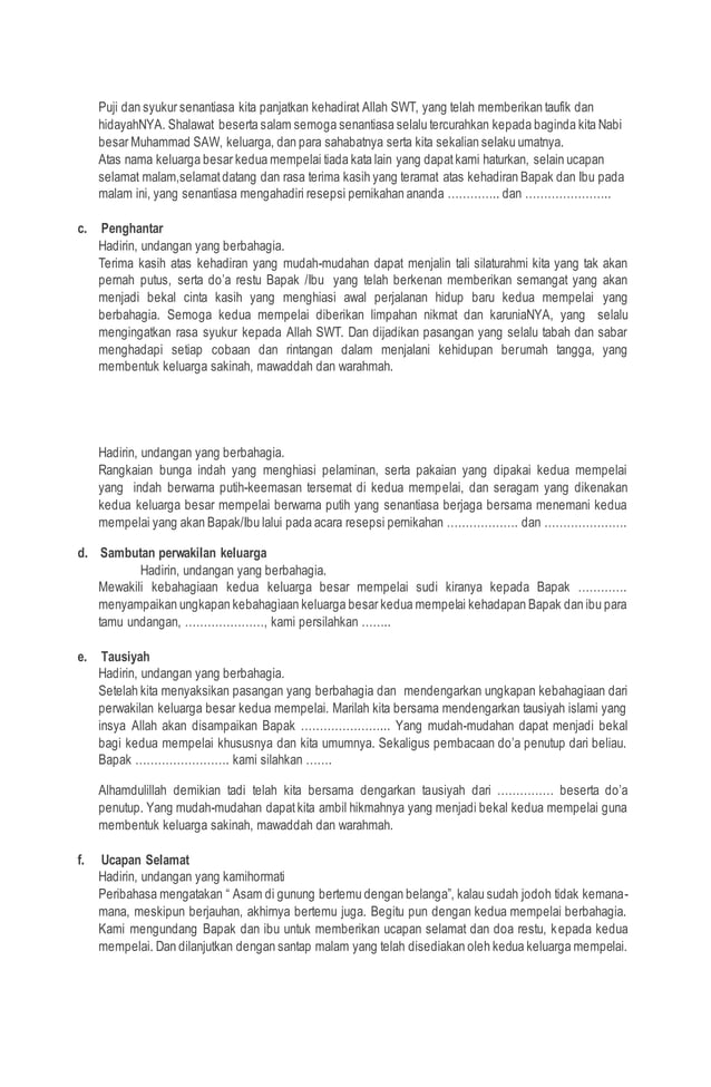 Naskah mc resepsi pernikahan | DOCX