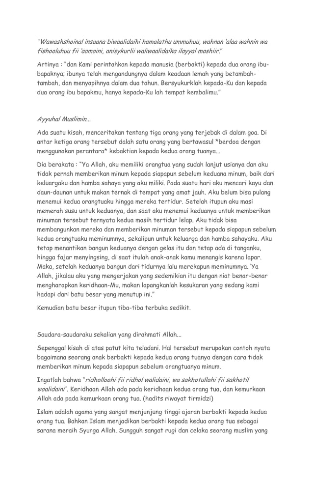 Naskah pidato; berbakti kepada kedua orang tua | DOCX