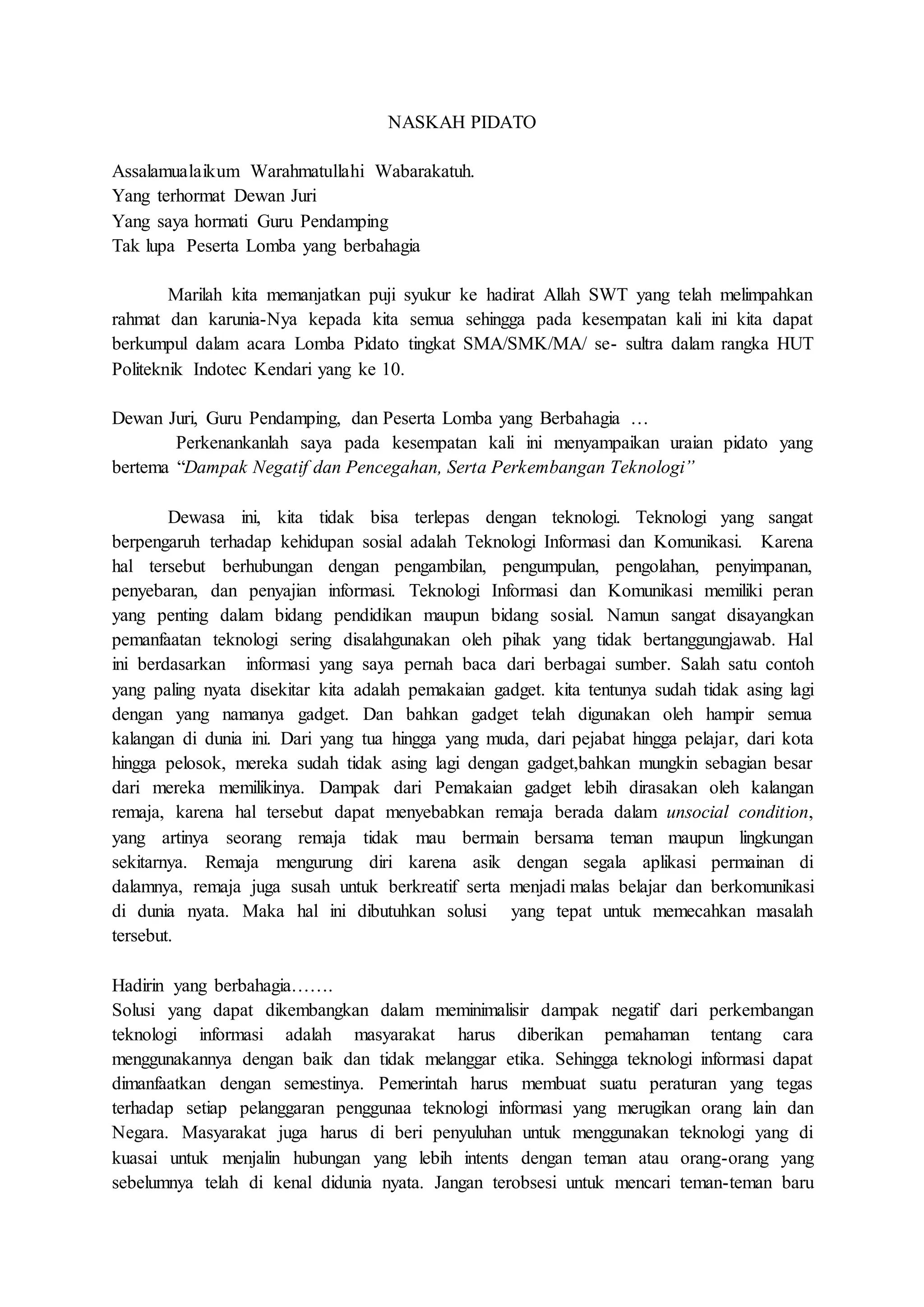 Naskah pidato indah | DOCX