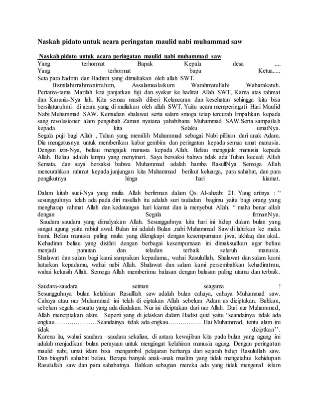 Naskah pidato untuk acara peringatan maulid nabi muhammad saw | DOCX