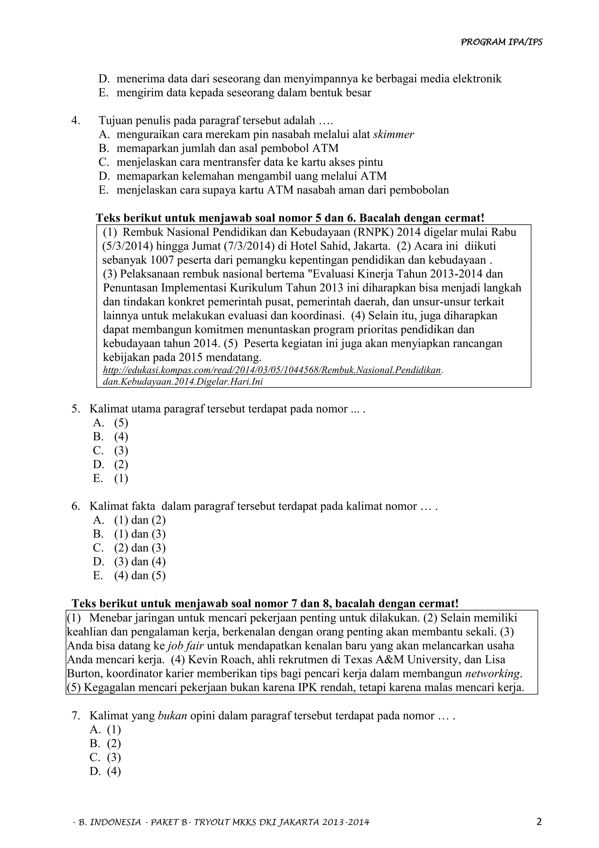 TRYOUT 4 BHS INDONESIA PAKET B | PDF