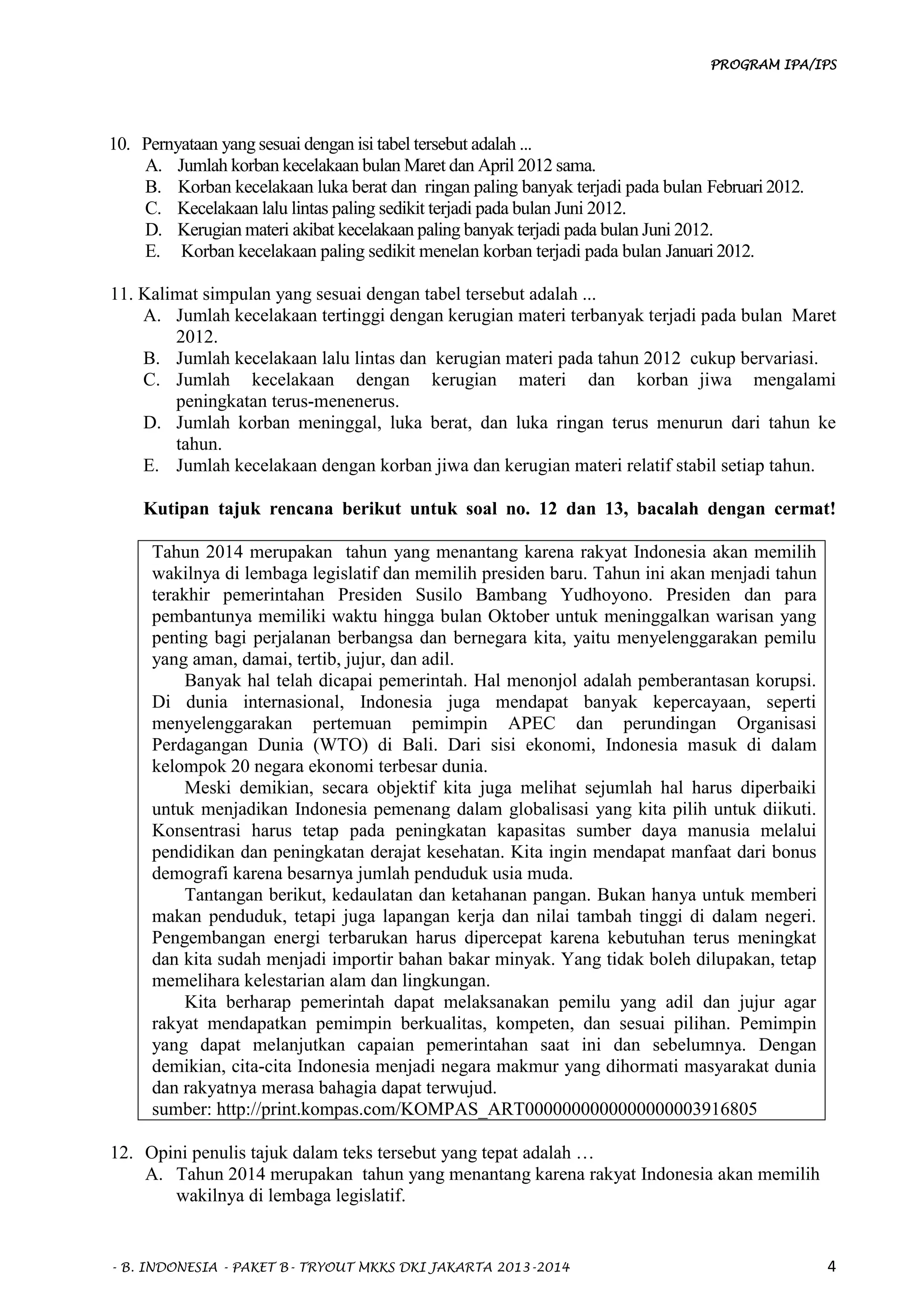 TRYOUT 4 BHS INDONESIA PAKET B | PDF