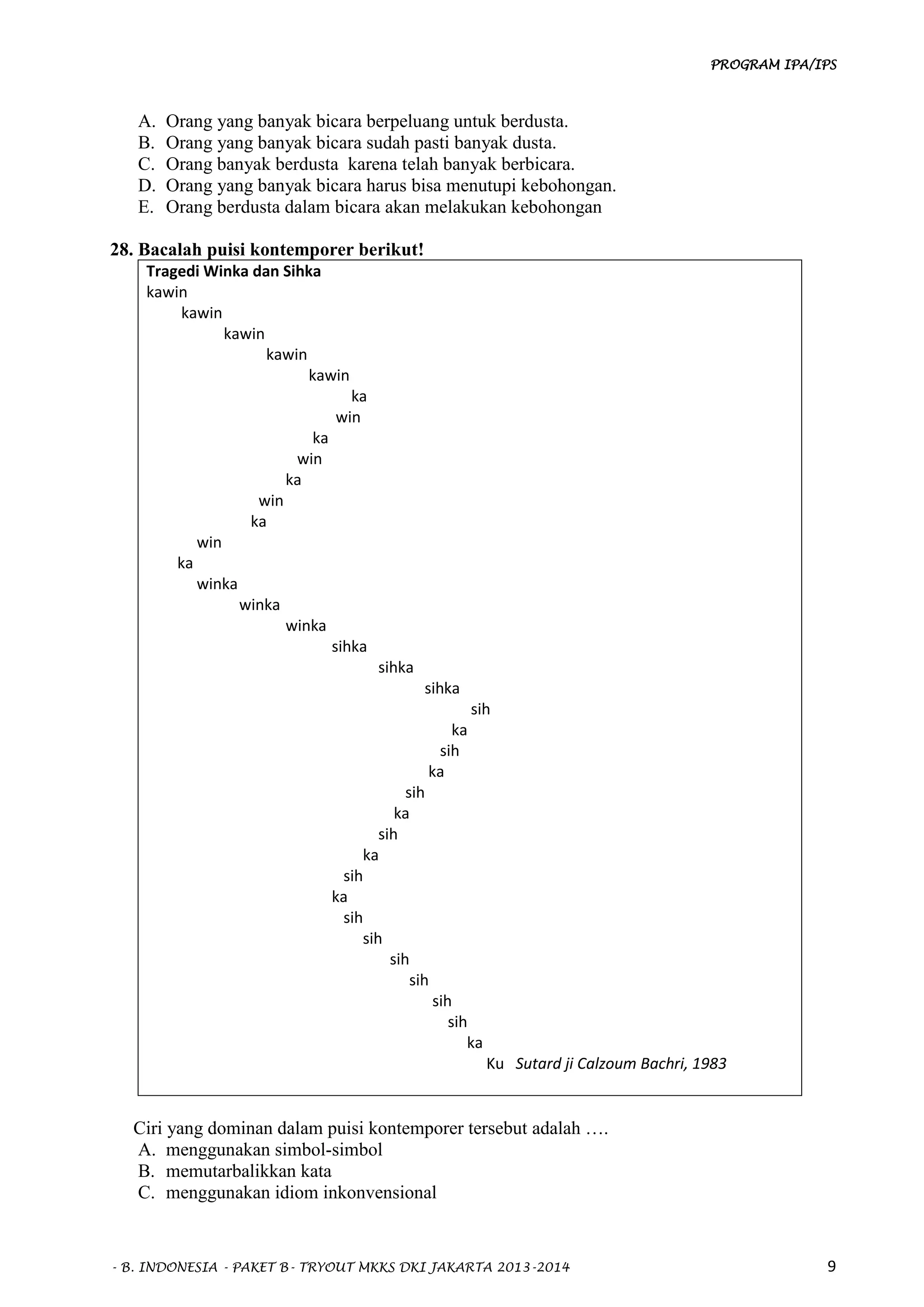 TRYOUT 4 BHS INDONESIA PAKET B | PDF