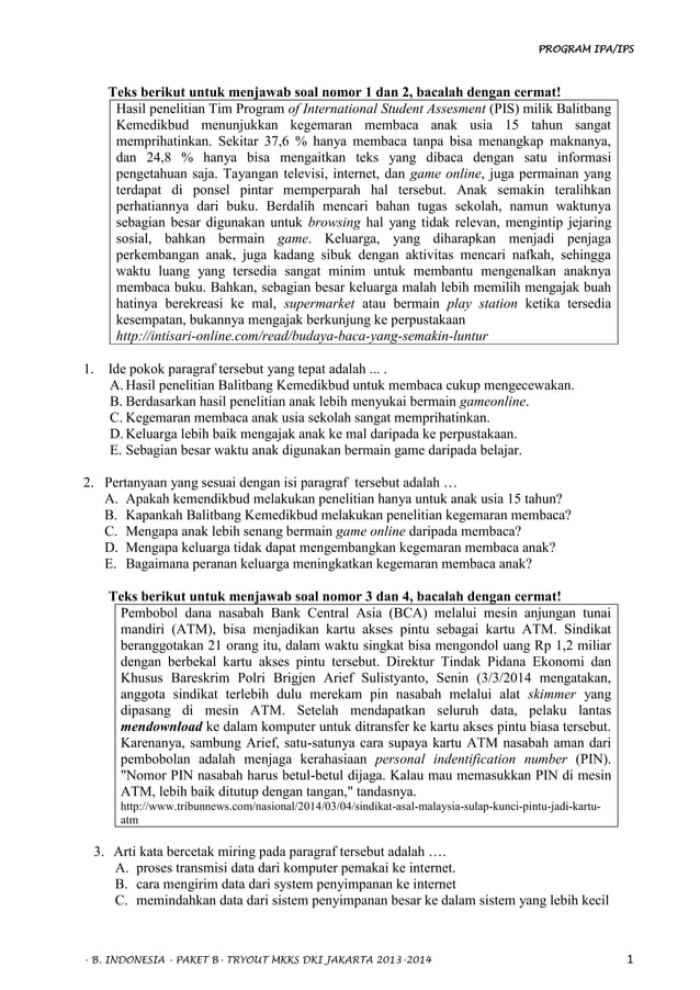 TRYOUT 4 BHS INDONESIA PAKET B | PDF