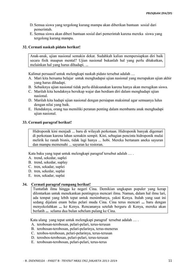 TRYOUT 4 BHS INDONESIA PAKET B | PDF