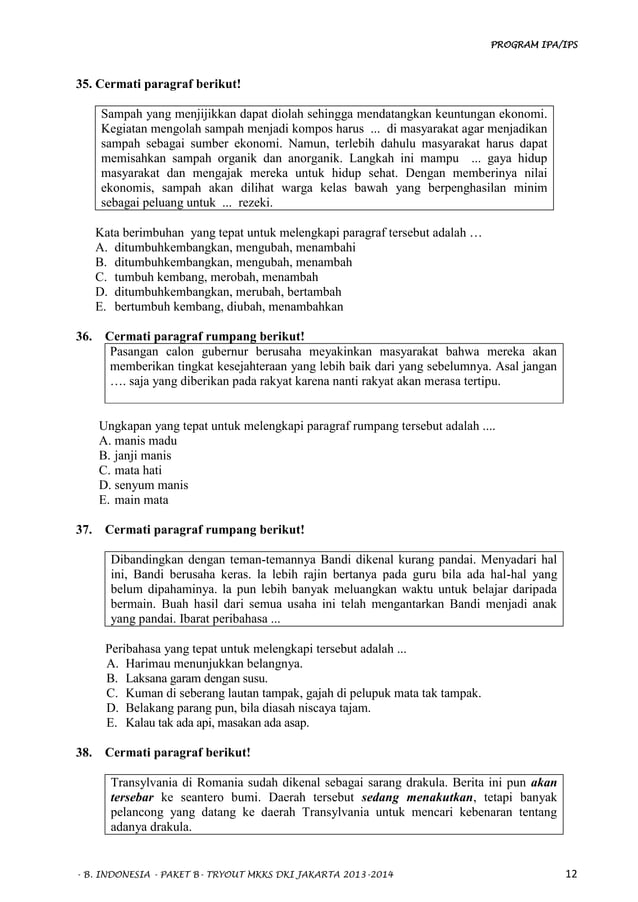 TRYOUT 4 BHS INDONESIA PAKET B | PDF