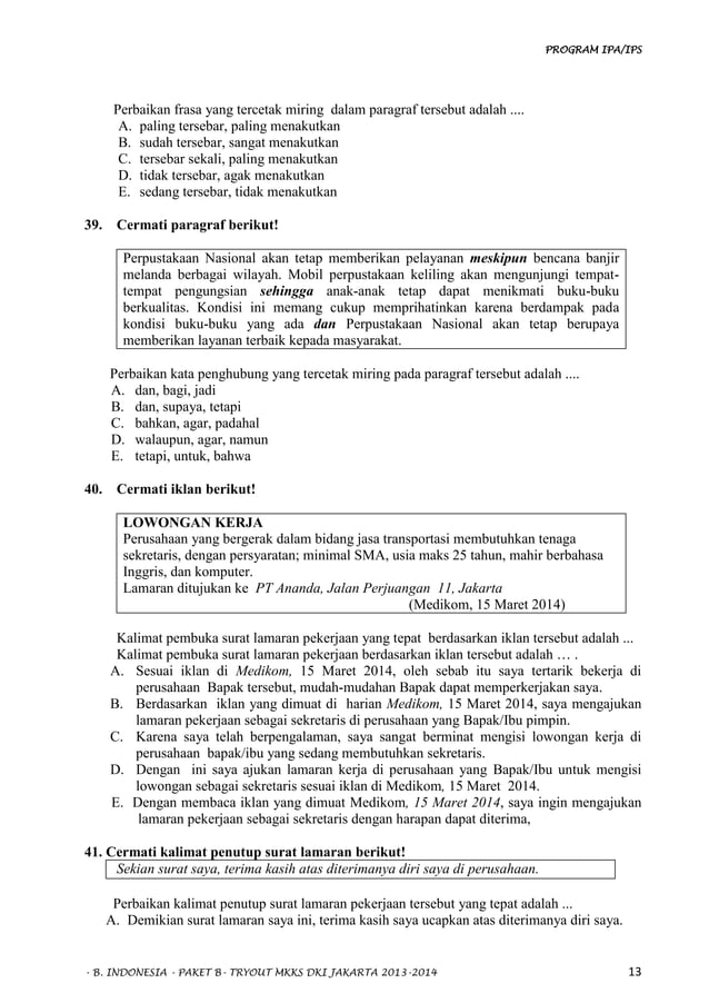 TRYOUT 4 BHS INDONESIA PAKET B | PDF
