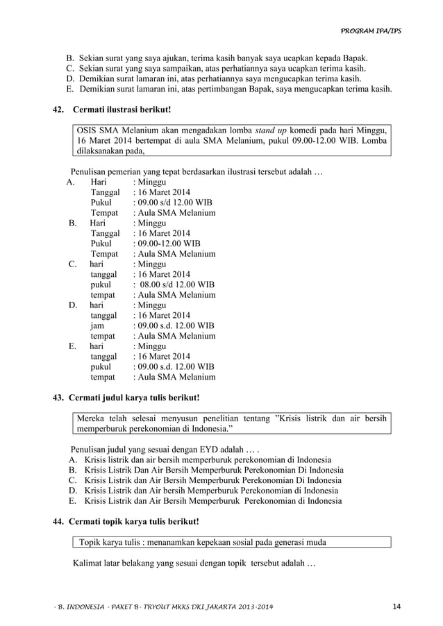 TRYOUT 4 BHS INDONESIA PAKET B | PDF
