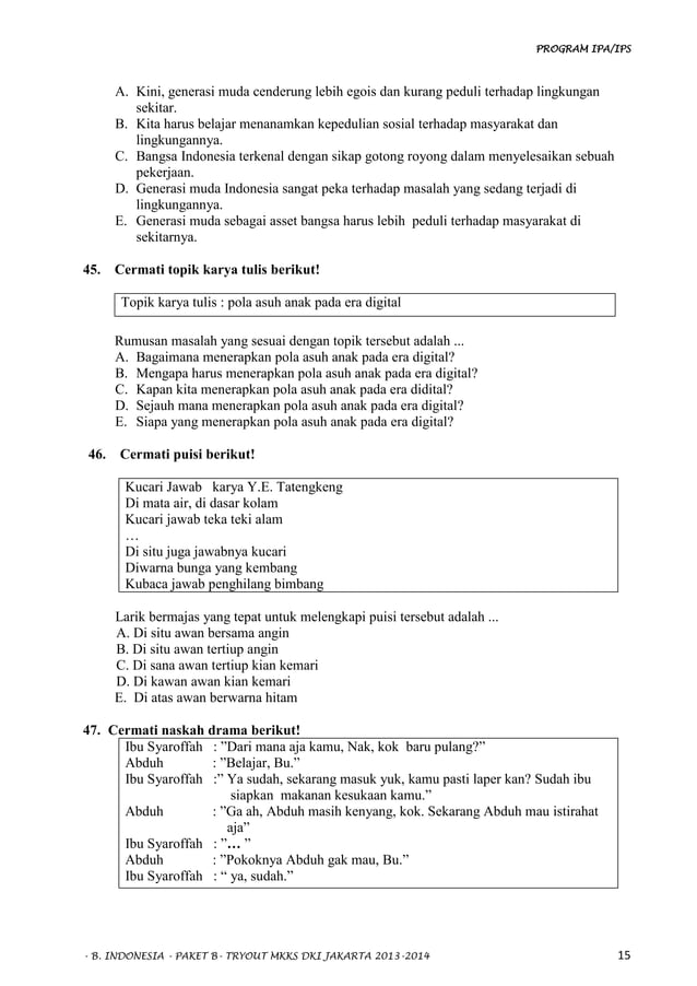 TRYOUT 4 BHS INDONESIA PAKET B | PDF