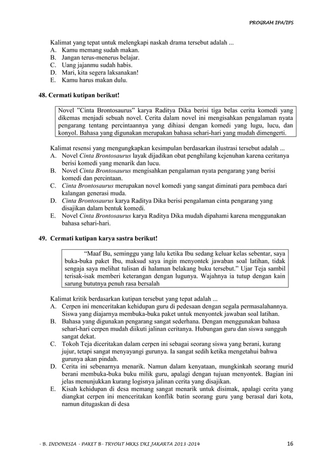 TRYOUT 4 BHS INDONESIA PAKET B | PDF