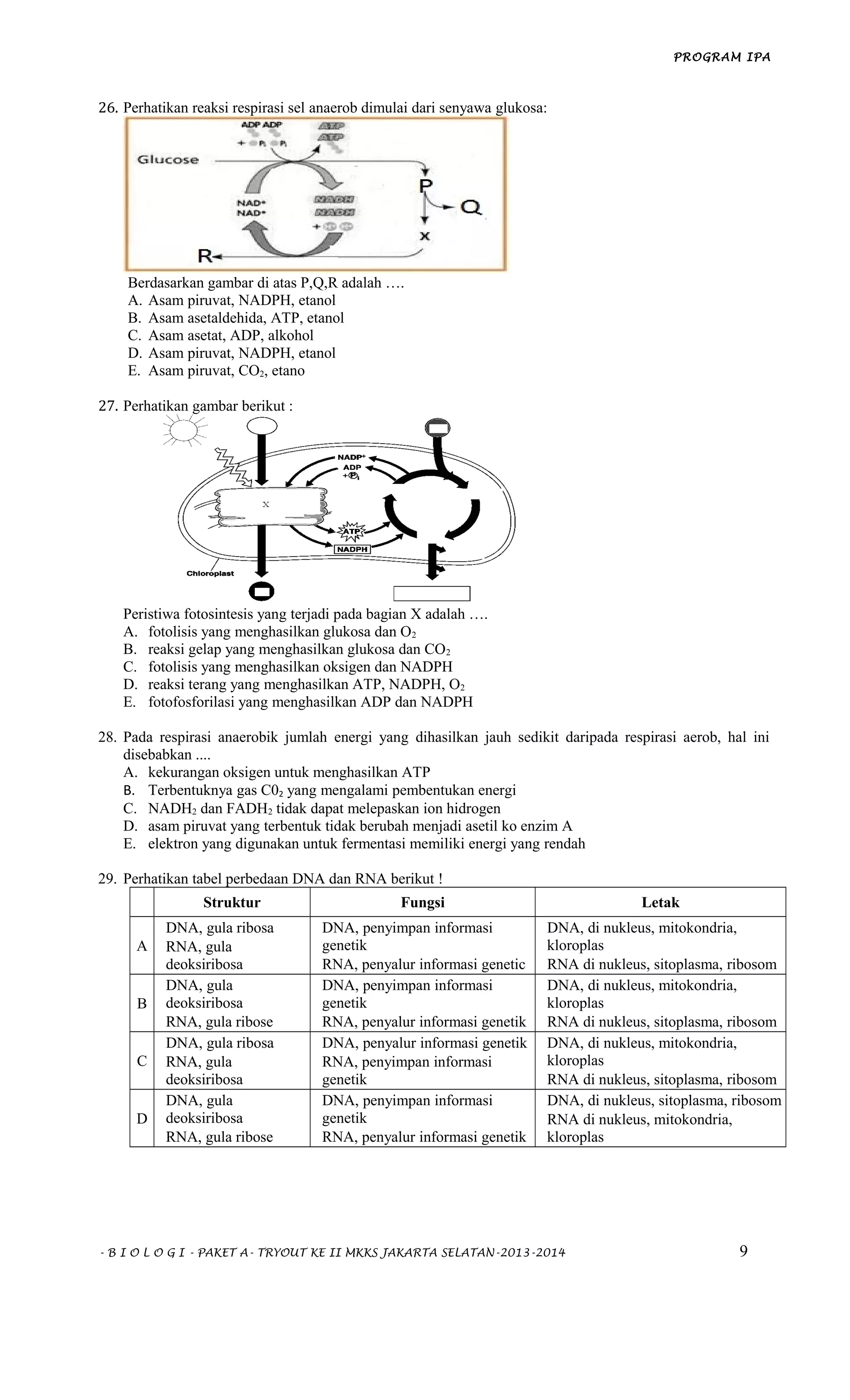 Soal Tryout Biologi Paket A | DOC