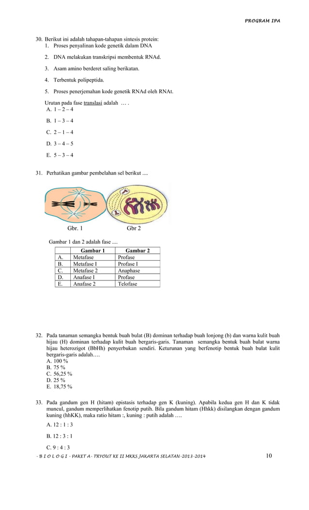 Soal Tryout Biologi Paket A | DOC