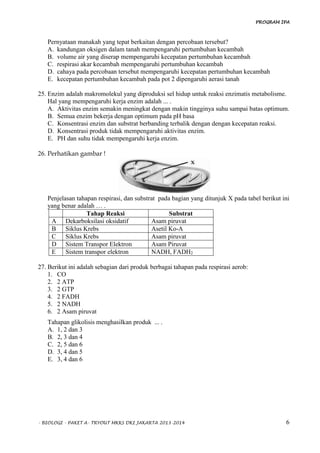 TRYOUT 4 BIOLOGI TIPE A 2014 | PDF