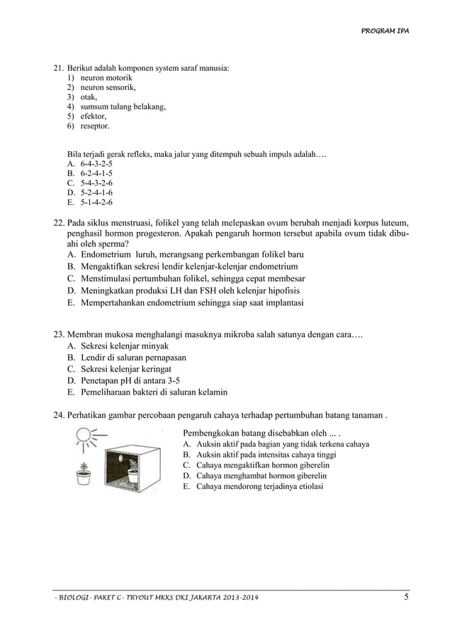 TRYOUT 4 BIOLOGI C 2014 | PDF