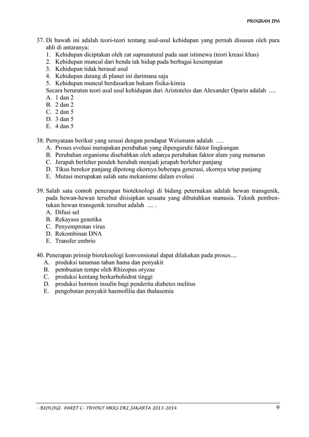 TRYOUT 4 BIOLOGI C 2014 | PDF