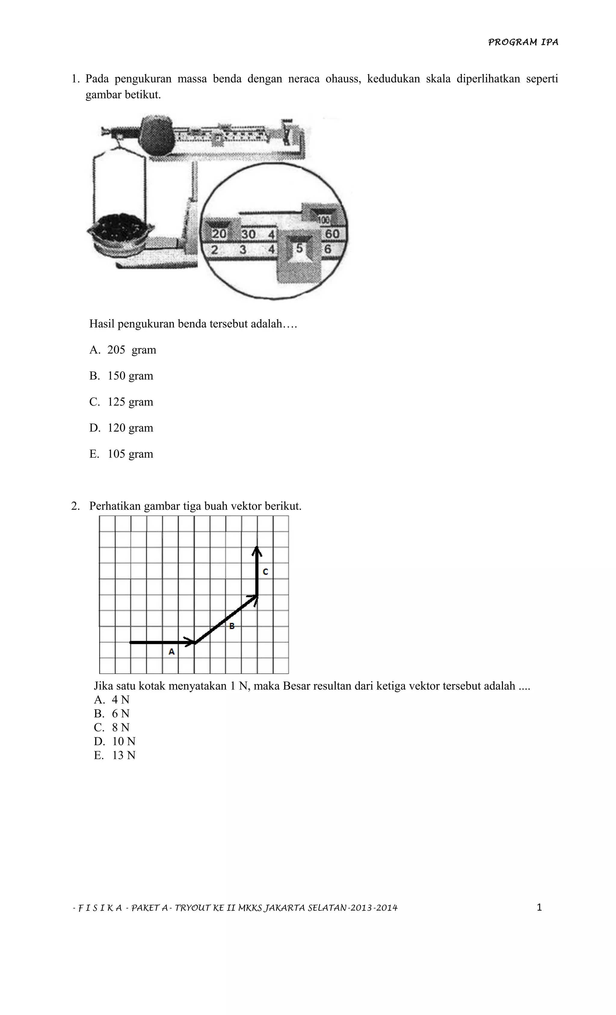 Soal Tryout Fisika Paket A | DOC