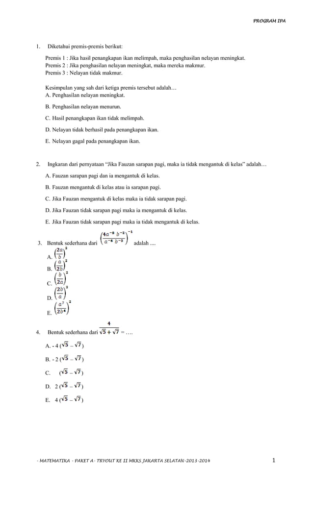 Soal Matematika IPA Paket A | PDF